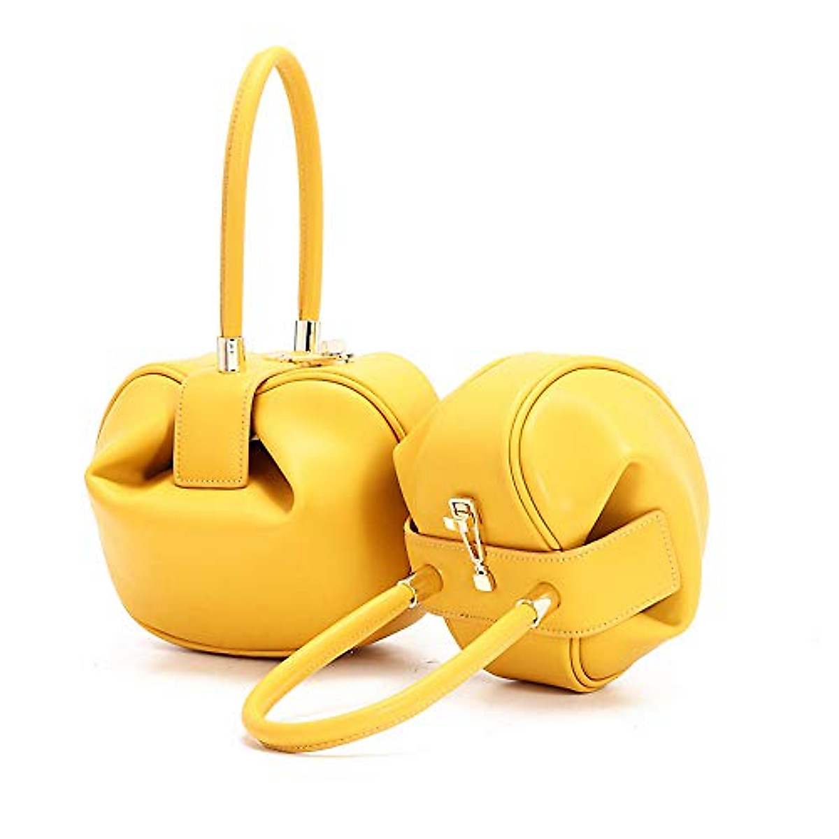 Mn&Sue Fashion Designer Women's Genuine Leather Top Handle Handbag Evening Bag Party Prom Wedding Purse (Small, Yellow)
