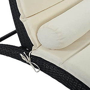 Merax Patio Chaise Lounge Chair, Outdoor Rattan Foldable Chaise Lounger with Cushions & Bolster Pillow, Patio PE Wicker Sun Lounger for Poolside, Lawn and Garden (Beige Chaise (Single))