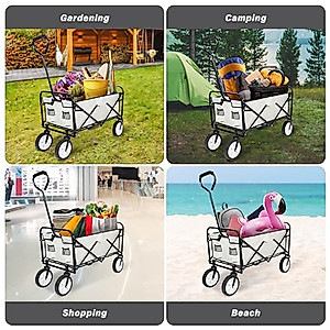 YSSOA Portable Rolling Folding Garden Cart with 360 Degree Swivel Anti-Slip Wheels & Adjustable Handle, 220lbs Weight Capacity, White