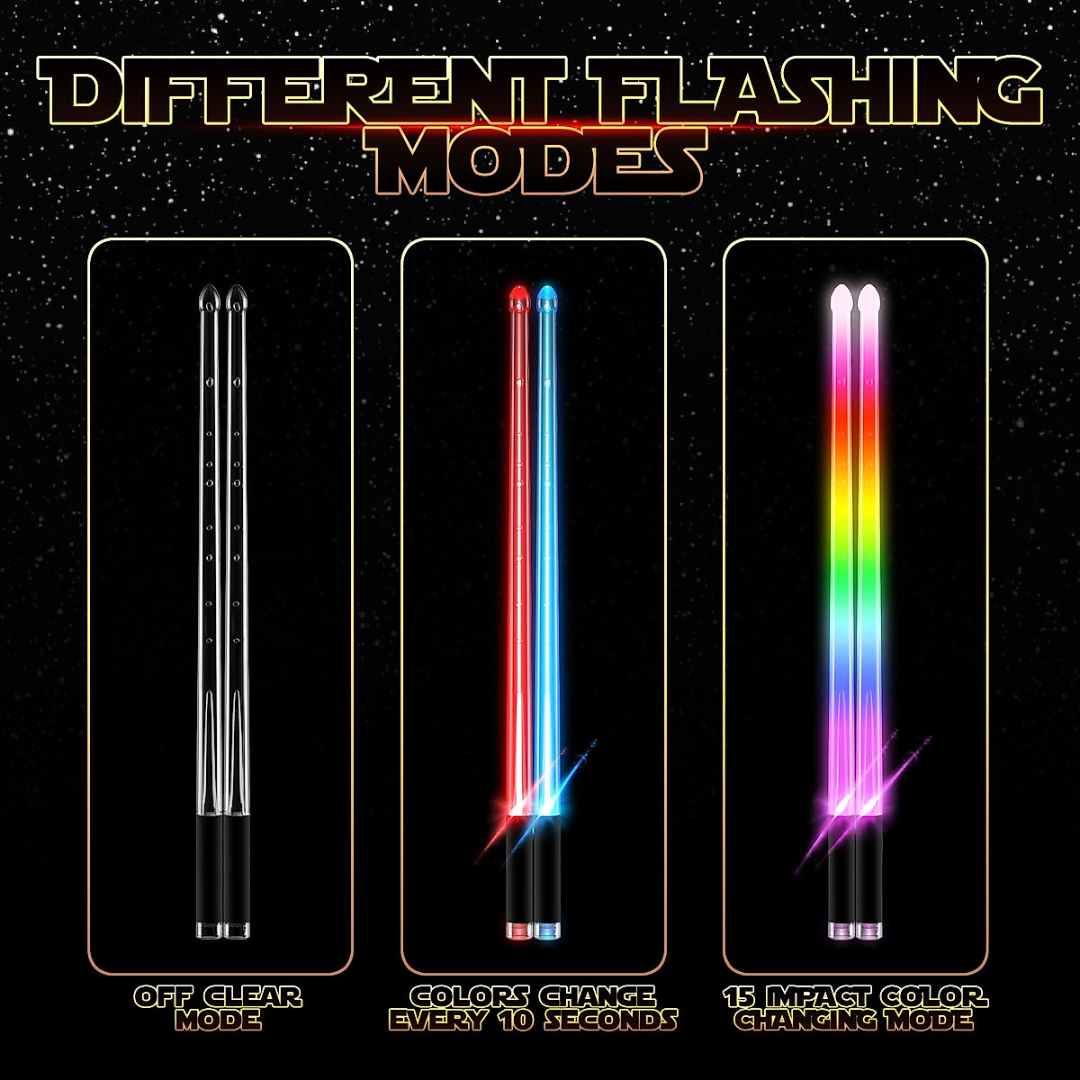 Lightsaber Drum Sticks Light Up Drum Sticks For Adults Lighted LED Rechargeable 15 Color Changing Star Wars Glow Drumming Drumsticks Glowing Drummer Plastic Drum Stick Anime Gift Set ２Sticks Per Pack