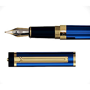 Dryden Designs Fountain Pen - Medium Nib | Includes 24 Ink Cartridges (12 Black 12 Blue) and Ink Refill Converter | Calligraphy Pen, Consistent Writing, Smooth Flow - Blue