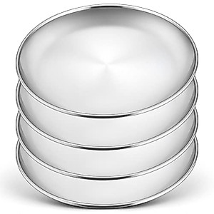 HaWare 4-Piece 18/8 Stainless Steel Plates, Metal 304 Dinner Dishes for Kids Toddlers Children, 9 Inch Feeding Serving Camping Plates, Reusable Dinnerware, Shatterproof & Non-toxic, Dishwasher Safe