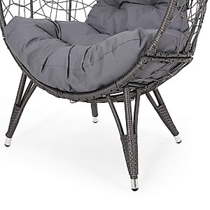 GDFStudio Valerie Outdoor Wicker Swing Chair with Cushion, Gray and Dark Gray