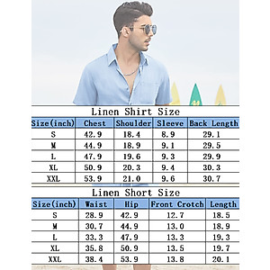 COOFANDY Men Casual Linen Shirt and Short Two Piece Drawstring Elastic Waist Short White