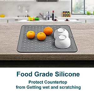 MENTBERY Dish Drying Mat, Silicone Dish Drying Mat for Kitchen Counter, Heat Resistant Non-slip Dish Mat Drying Kitchen Mat 16x12 Inch, Gray