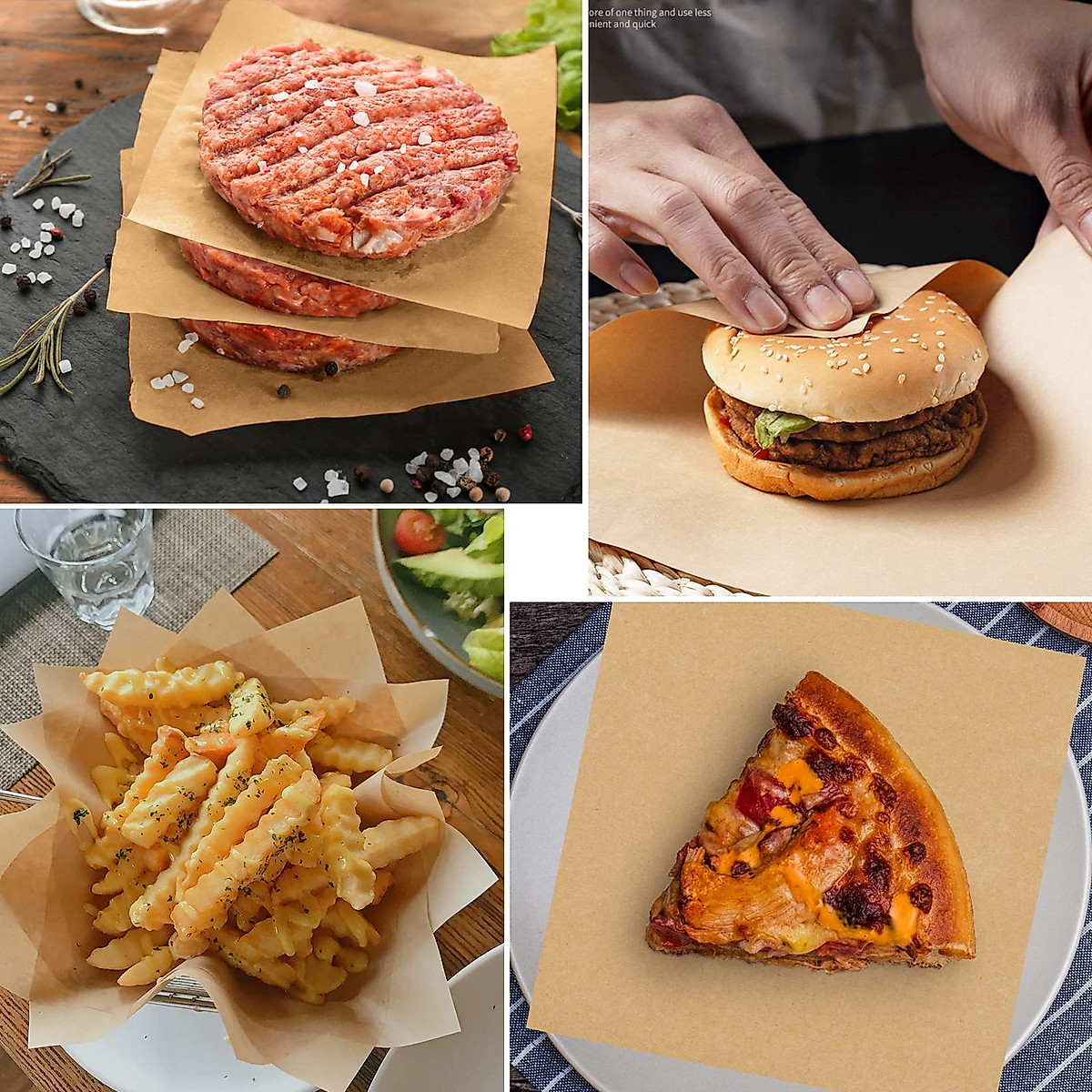 GeeRic GeeRic Patty Paper 500 Pcs, Unbleached Parchment Paper 7 * 7 inch, Pre-Cut Non-Stick Square Wax Burger Paper for Separate Burgers Cookies Reusable 500 Count Kraft