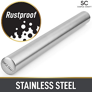 Simple Craft Premium 16” Rolling Pin - Smooth Tapered Professional French Rolling Pin - Stainless Steel Rolling Pin For Making Cookies, Pastries, Pizza, Pies, and Pastas