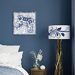 ZHAOSHOP Gaming Decor for Boys Room - Blue and White Canvas Wall Art for Bedroom - Gamer Wall Decor Ready to Hang 14" x 14"