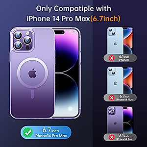 JUESHITUO Magnetic Defender Bicolor iPhone 14 Pro Max Case[Military Grade Protection] [Super Strong Magnets] Translucent Matte Case for iPhone 14 Pro Max Phone Case (6.7") (Clear to Purple)