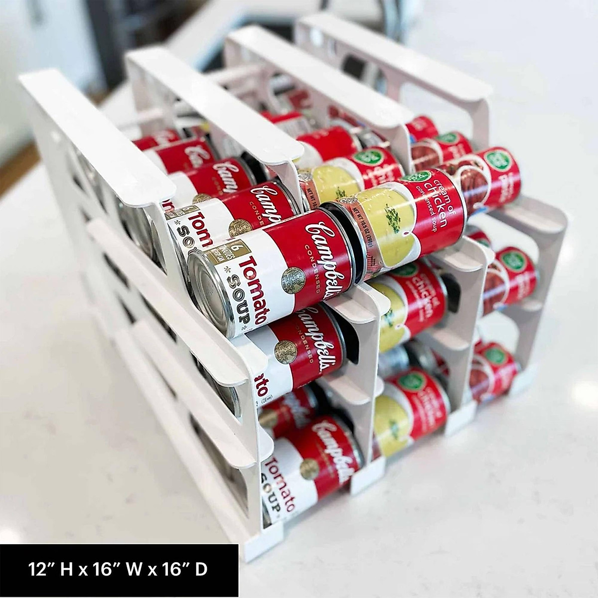 FIFO Countertop Can Tracker Hold Up To 54 Standard 10 to 15 Oz Can Sizes, White Stackable & Adjustable Can Organizer for Pantry | Rotating Canned Food and Soda Storage Kitchen Organizer (2 Pack)