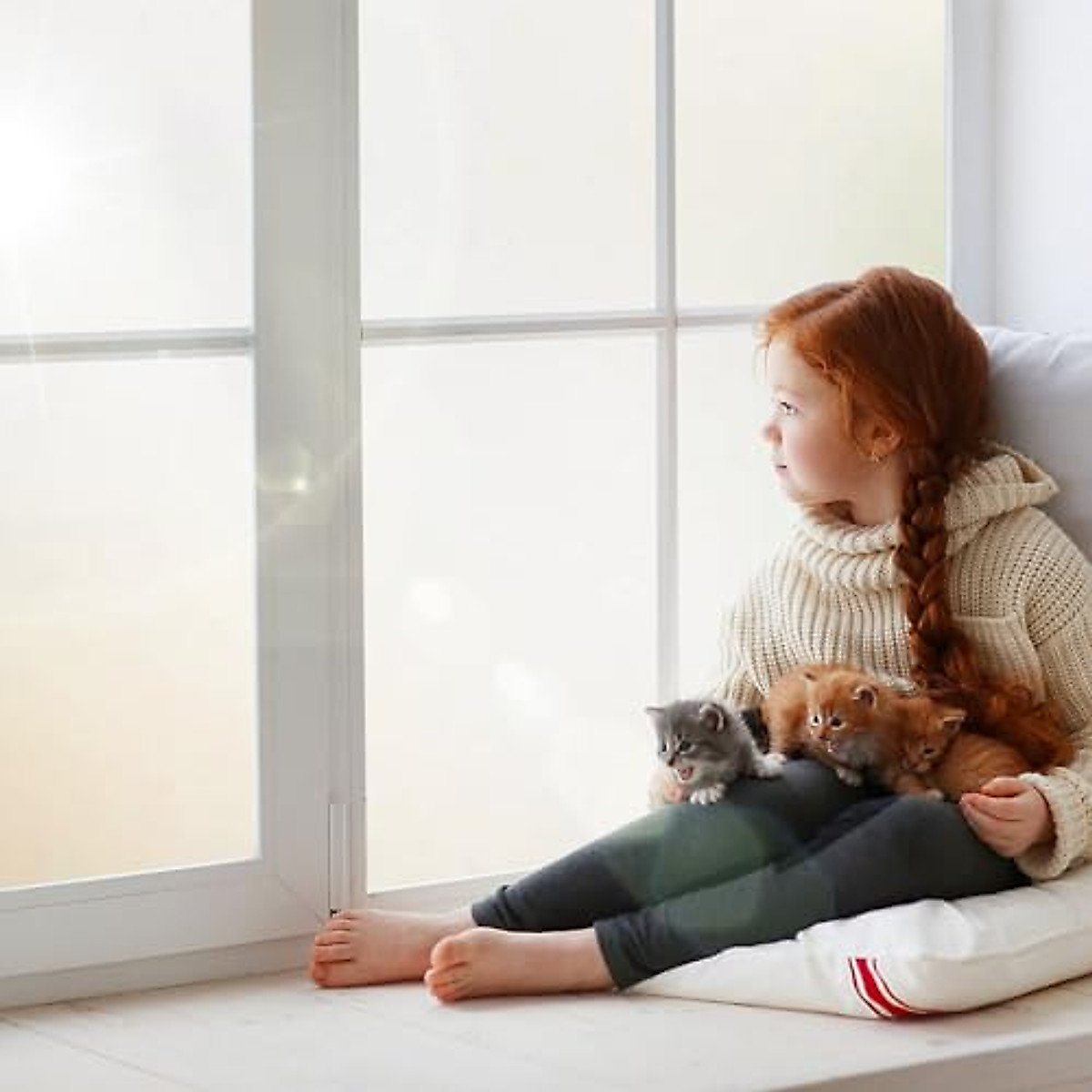 White Frosted Glass Window Film 29.5 x 118inches, Shackcom Bathroom Window Privacy Film - Non Adhesive Static Cling - Sun UV Blocking Heat Control Door Window Covering Decals for Home Office