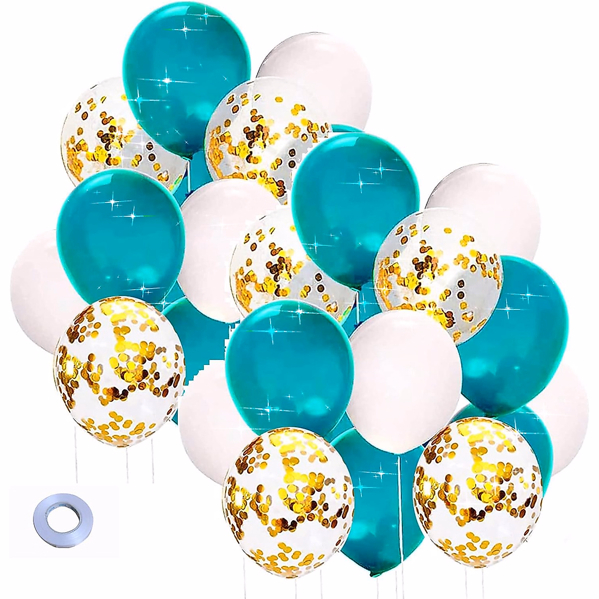 Teal Gold White Balloons Teal Gold Birthday Party Decorations Women 30pcs Balloons Teal Gold Bridal Shower Decorations/Turquoise Gold Wedding Teal White Balloons