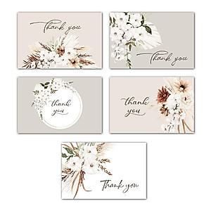 Gooji 4x6 Boho Floral Thank You Cards with Envelopes Bulk 20-Pack Matching Envelopes Assorted Watercolor Birthday Party, Baby Shower, Bridal, Weddings, Blank Notes Business Stationary