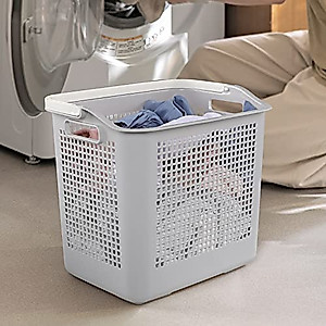 Easymanie 4 Pack 35 L Plastic Laundry Basket Clothes Hamper with Handle, Gray, F
