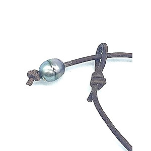 Tahitian Black Pearl on Brown Leather Chain