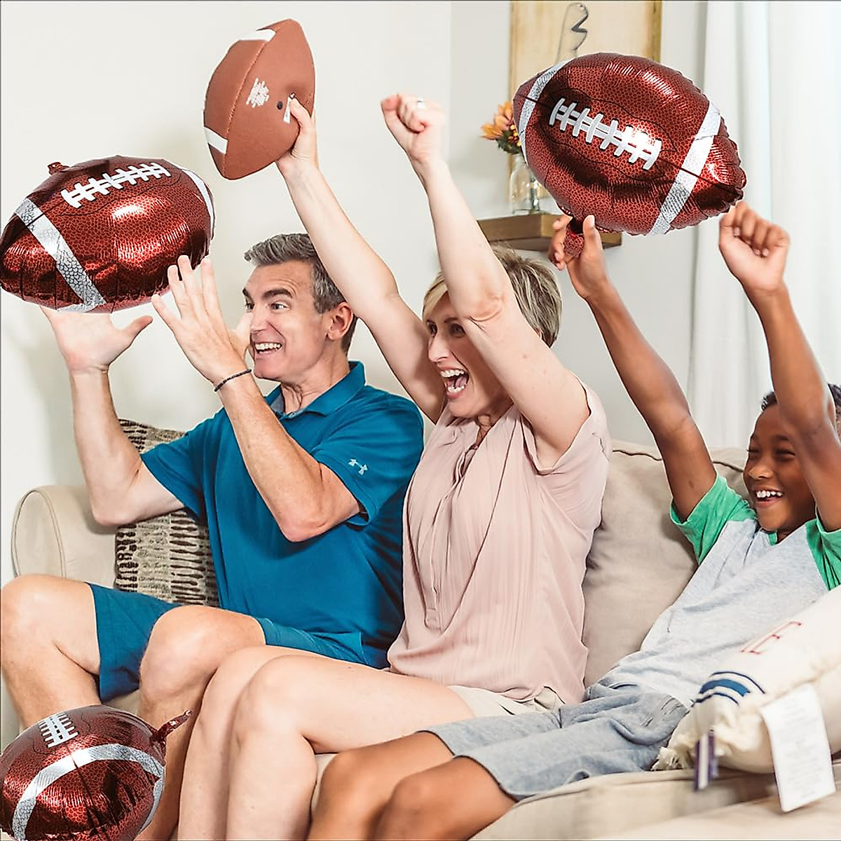 Deermon Super 12 Pack 20 Inches American Football Rugby Mylar Foil Balloons, Sports Themed Brown Football Decoration Party Helium Aluminum Balloon