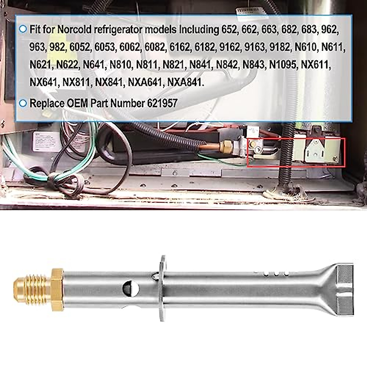 621957 Refrigerator Burner Orifice Assembly Replacement Parts Kit Fit for Norcold N1095, N61X, N62X, N64X, N81X, N82X, N84X Series RV Refrigerator