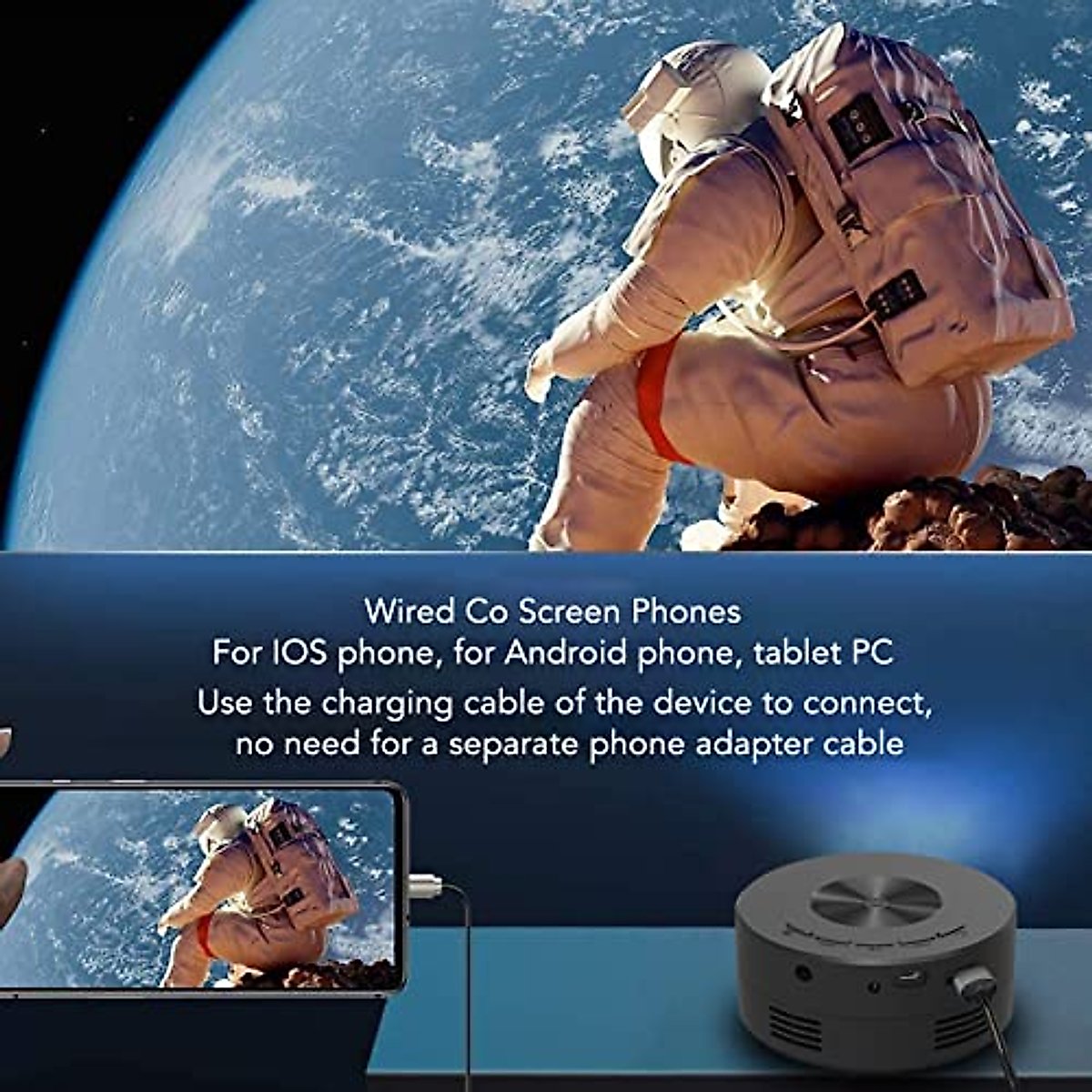 Mini LED Projector, Portable Movie Projector for Kids Gift, Smart Same Screen Projector for Smartphone Tablet, HD Pocket Projector with USB Interfaces and Remote Control