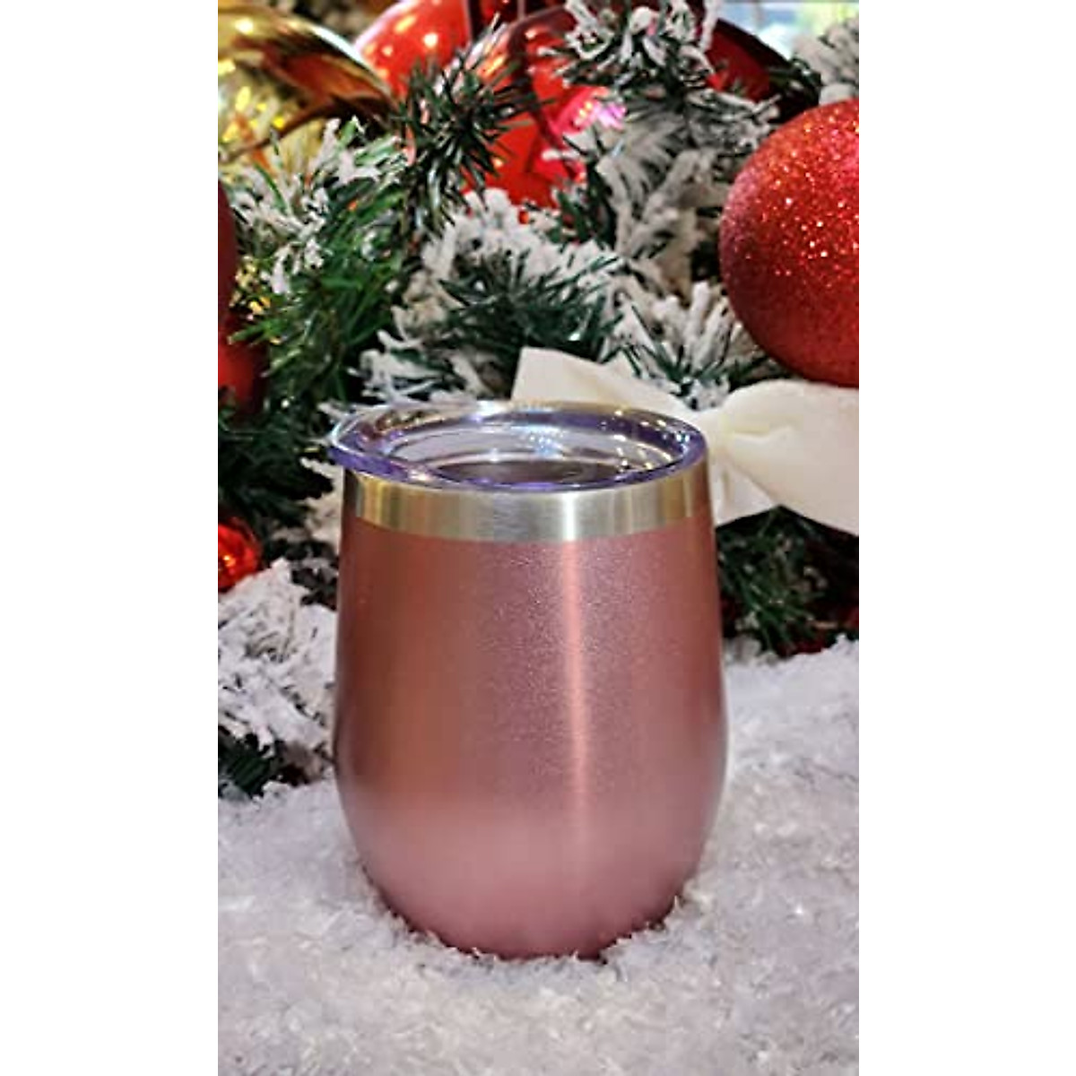 CHILLOUT LIFE 12 oz Stainless Steel Tumbler with Lid & Gift Box | Wine Tumbler Double Wall Vacuum Insulated Travel Tumbler Cup for Coffee, Wine, Cocktails, Ice Cream - Rose Gold Tumbler
