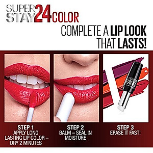Maybelline Super Stay 24, 2-Step Liquid Lipstick Makeup, Long Lasting Highly Pigmented Color with Moisturizing Balm, Perpetual Plum, Purple, 1 Count