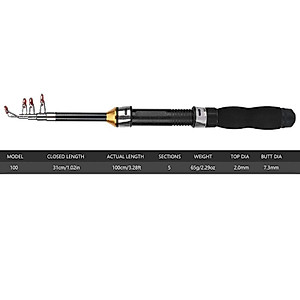 Ultrashort Fishing Rod, Telescopic Spincast Rod, Ice Fishing Pole, Travel Pocket Rod for Ice Fly Fishing Sea Saltwater Freshwater(1.5M)