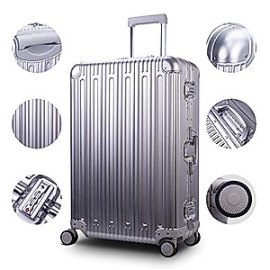 TRAVELKING All Aluminum Luggage Carry On Spinner Hard Shell Suitcase Lightweight Metal Suitcases 20“ & 28 Inch Luggage Set