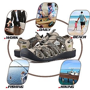 GRITION Hiking Sandals Women Closed Toe, Waterproof Lightweight Adjustable Hiking Athletic Sandals, Breathable For Beach Adventure Comfortable Outdoor Sport Summer (7 US, Beige/Brown)