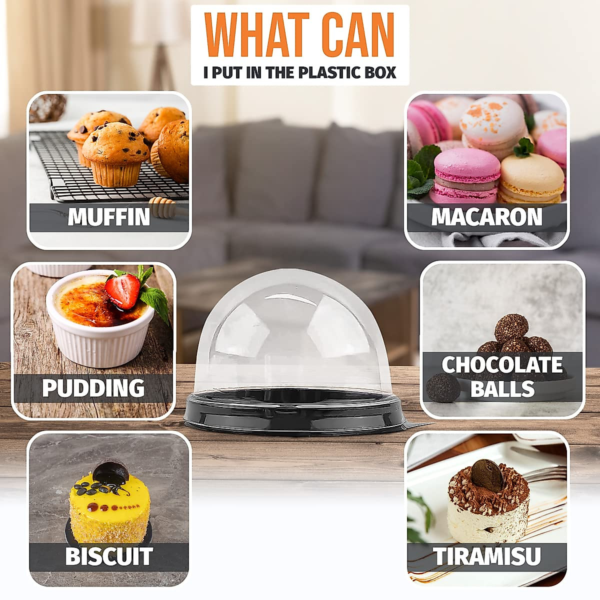 Plastic Containers with Lids Black Cupcake Boxes - 50Pcs Clear Cupcake Stand - Mini Cupcake Container Disposable - Individual Cupcake Container Mooncake Boxes for Christmas Gift 2.8 X 1.8 IN (Dia X H)