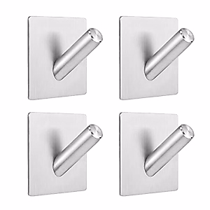 FULGENTE Adhesive Hooks Heavy Duty Hooks Wall Hangers Waterproof Stainless Steel Towel Hanger Holder Stcik on Hooks for Hanging Kitchen Bathroom Home Bathroom Towel Hooks- 4Packs