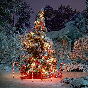 GLOWNOVA 12 Pack 16.5'' Christmas Candy Cane Pathway Markers, Xmas Pathway Lights Outdoor with 70 Warm White Lights for Walkway Garden Lawn Holiday Decorations