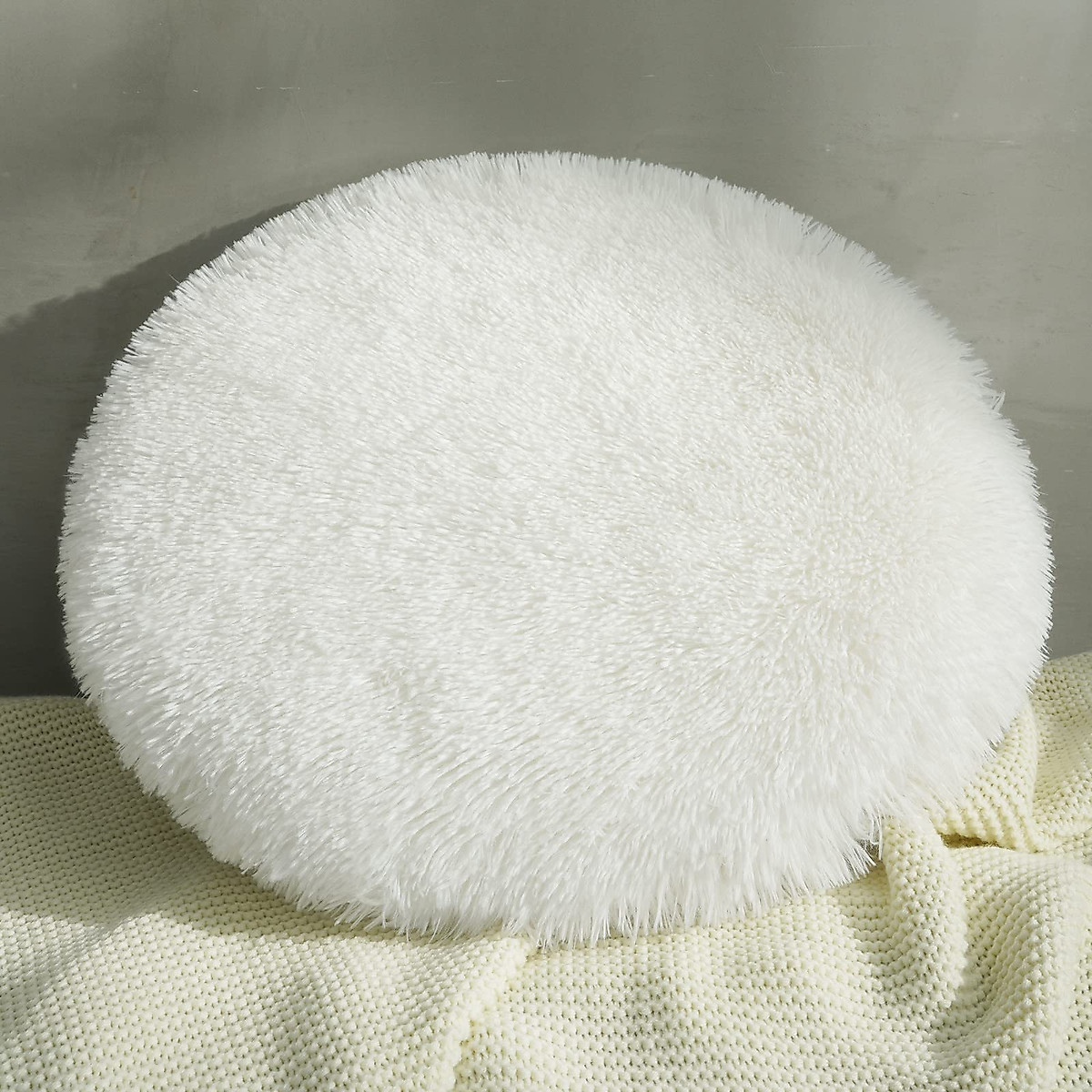 Espiraio Seat Cushion, Super Soft Comfortable Round Cushion, Non-Slip Fluffy Chair Cushion, Plush Chair Cover Chair Pads, Home Decor Cushions for Bedroom Sofa and Stools Floor Cushion 20 Inch White