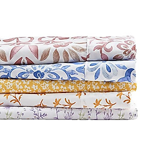 Great Bay Home 4-Piece Floral Print Ultra-Soft Microfiber Sheet Set. Wrinkle Free, Comfortable, All-Season Bed Sheets. (Queen, Small Watercolor Flowers)