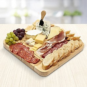 Premium Bamboo Cheese Board and Knife Set - Charcuterie Board with Knives - Deep Grooves & Hidden Drawer for Stainless Steel Cutlery - Wine Cheese Board Set - an Elegant Gift Idea