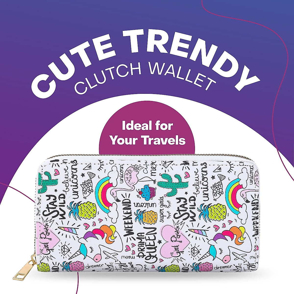 Rave Envy Llama Zipper Wallet for Women - I Love You Llama Multi-Purpose Pink Designer Cute Wallet with Animal Print - Multi-pocket Long Hand Purse for Kids & Teen Girls