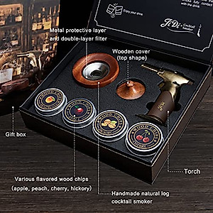 Cocktail Smoker Kit Whiskey Smoker Kit with Torch and Wood Chips-Old Fashioned Chimney Drink Smoker for Cocktails, Whiskey & Bourbon, Ideal Gifts for Men, Boyfriend, Husband, Dad (No Butane)