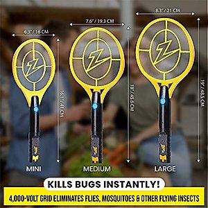 ZAP IT! Bug Zapper Rechargeable Bug Zapper Racket W/ Blue Light Attractant, 4,000 Volt, USB Charging Cable