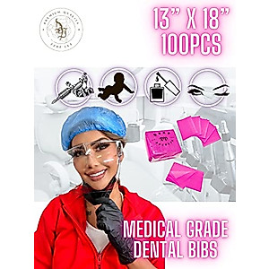 Disposable Waterproof Dental Bibs/Towels, 13" x 18" (Pack of 100) - Waffle Embossed -3 Ply Tissue - Poly Back Dental Bib to Prevent Leak Through - Dental Consumables (Fuchsia Hot Pink)-Table Covers