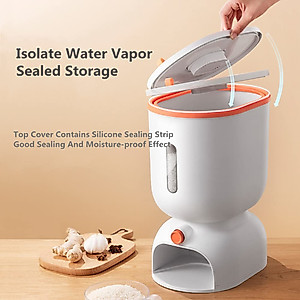 Sweetdecor Rice Storage Container Automatic Rice Dispenser Bucket Compact Sealed Grain Container Measurable Rice Cylinder Household Airtight Food Container for Kitchen with Measuring Cup Gray, 5kg