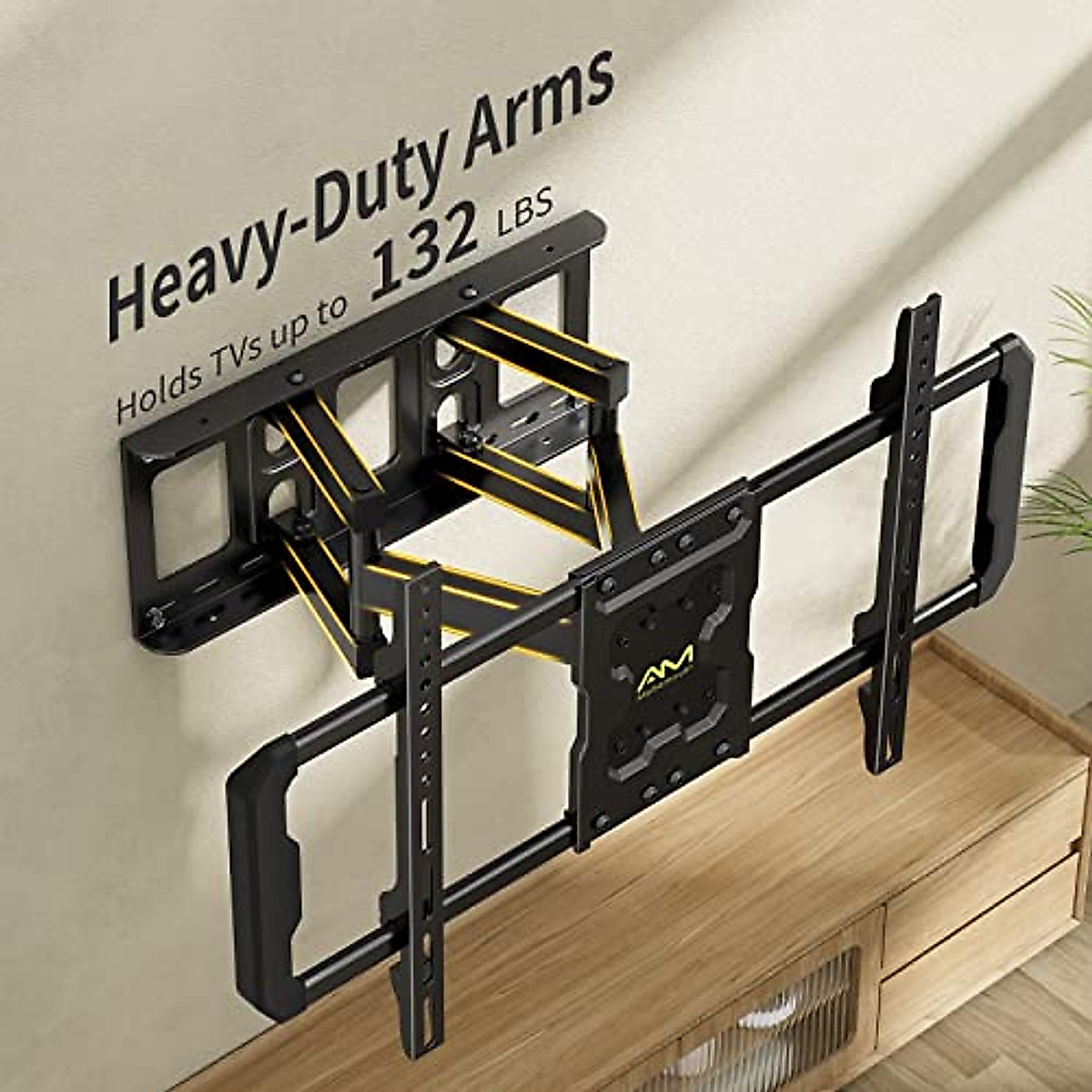 TV Wall Mount Full Motion for Most 37-75 inch OLED QLED 4K Flat/Curved TVs-Sturdy TV Mount Dual Articulating Swivel Tilt Holds up to 132LBS Max VESA 600x400mm- 8/16inch Wood stud Wall Mount TV Bracket