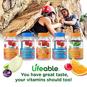 Lifeable Calcium 500 mg with Vitamin D3 1000 IU Gummies - Great Tasting Natural Flavor Vitamin Supplement - Gluten Free GMO-Free Chewable - for Bone Strength - for Adults, Man and Women - 60 Gummies