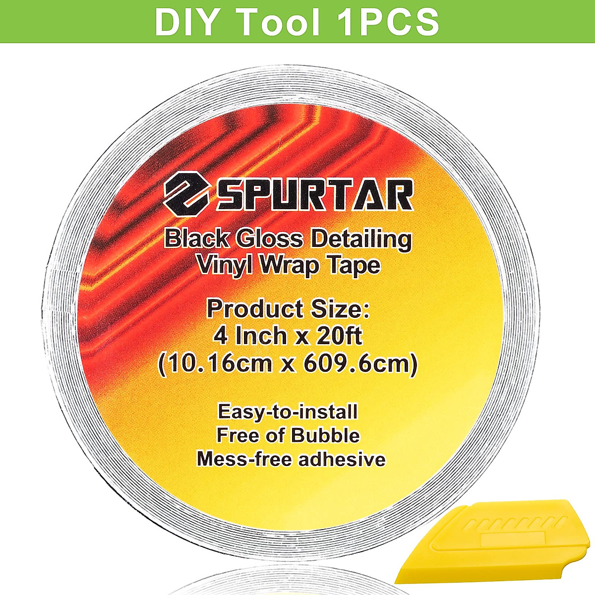 Spurtar Gloss Black Vinyl Wrap 4 Inch x 20ft Air-Release Adhesive Car Vinyl Tape Chrome Delete Wrap Roll DIY Car Exterior Decoration Door Edge Guard Vehicle Detailing Paper 10CM x 6M