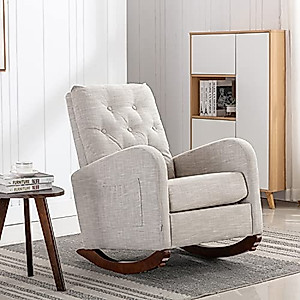 Rocking Chair Modern,Upholstered Glider Rocker Chair for Nursery,Comfy Armchair with Side Pocket for Living Room (Light Grey)