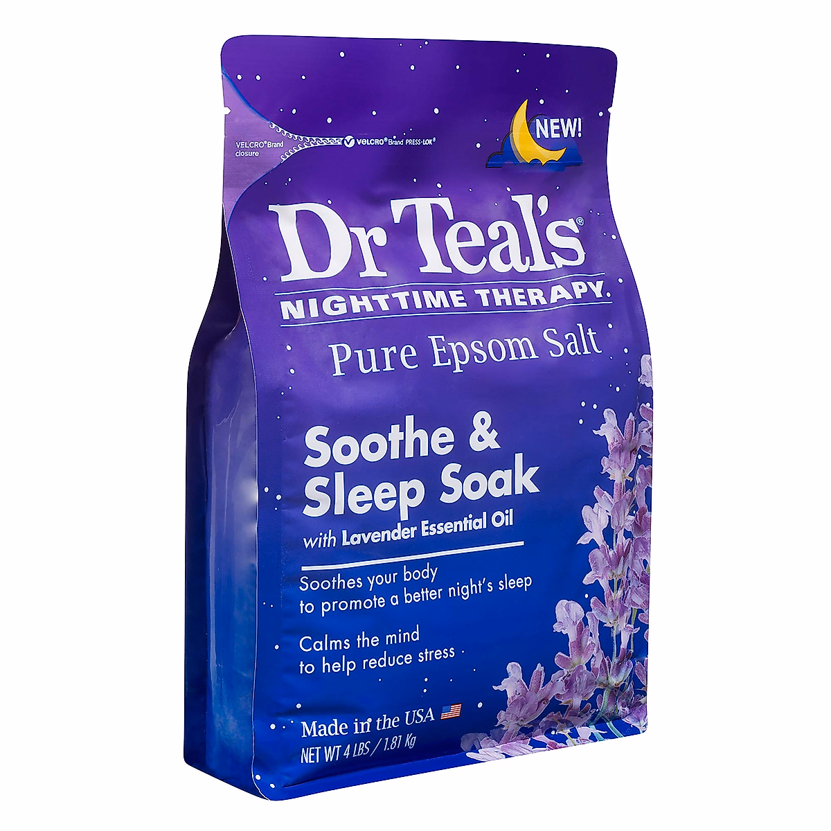 Dr. Teal's Soothe & Sleep Lavender Pure Epsom Salt Soaking Solution (4lb. Bag) - Essential Oils - Relieve Your Senses & Any Tired, Achy Muscles at Home