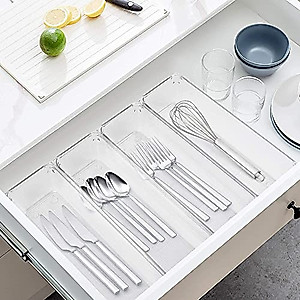 LotFancy Clear Plastic Drawer Organizers, 8 Pack, 9''×3''×2'' Storage Tray for Utensil, Cutlery in Kitchen, Bathroom, Cabinet Drawer, Makeup Vanity Bin Divider