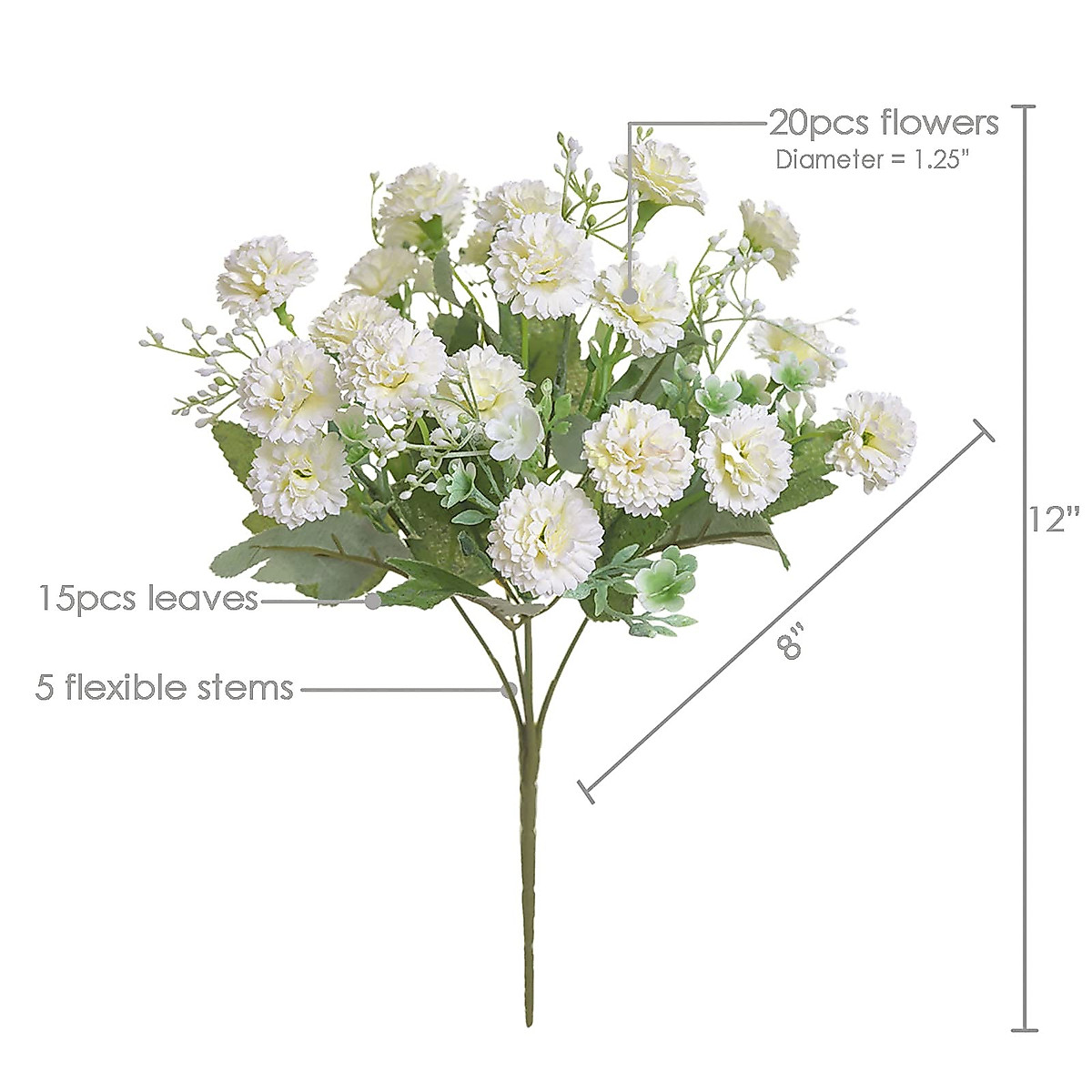 Milk&Honey 4 Bunches Carnation Flowers 80 Heads Small Silk Flowers Artificial Silk Flowers for Outdoors Home Garden Party Office Wedding, Living Room, Dining Table, Bedroom Decoration (White)