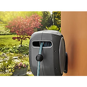GARDENA 8055-100 Foot Wall Mounted Retractable Reel with Hose Guide, Automatic retraction for Easy Watering