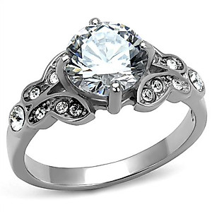 Marimor Jewelry Stainless Steel 2.25 Carat Round Cut Zirconia Engagement Ring Women's Size 10