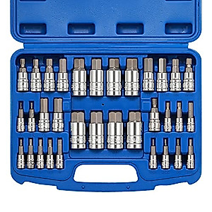Mayouko 33PCS Master Hex Allen Bit Socket Set, S2 & Cr-V Steel, SAE and Metric, 5/64-Inch to 3/4-Inch, 2mm to 19mm