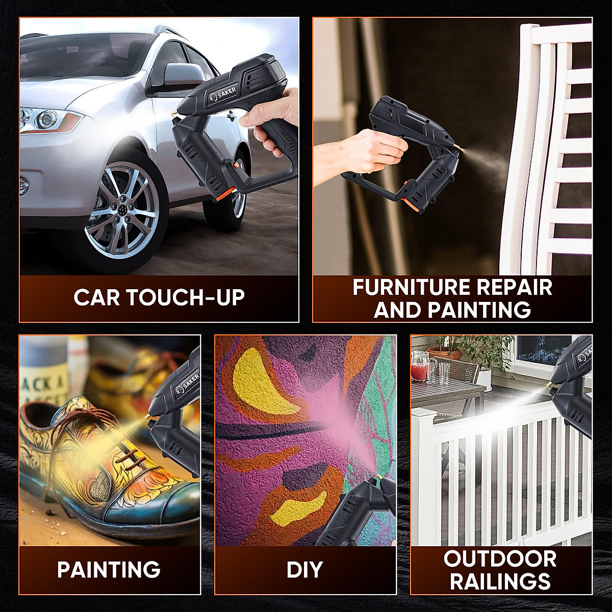 Saker Electric Paint Sprayer Gun for Car Paint Scratch Repair, Handheld High Power Portable Cordless Spray Paint Gun for Painting Cars,Cabinet, Paint Repair and DIY Dark Blue 3 Gears