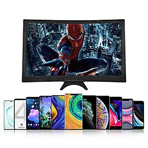 CameCosy 14" Phone Screen Magnifier, 3D HD Movie Screen Magnifying with Curved Surface Design Movies Videos Amplifier Foldable Mobile Phone Stand Screen Amplifier for All Smartphones,Black